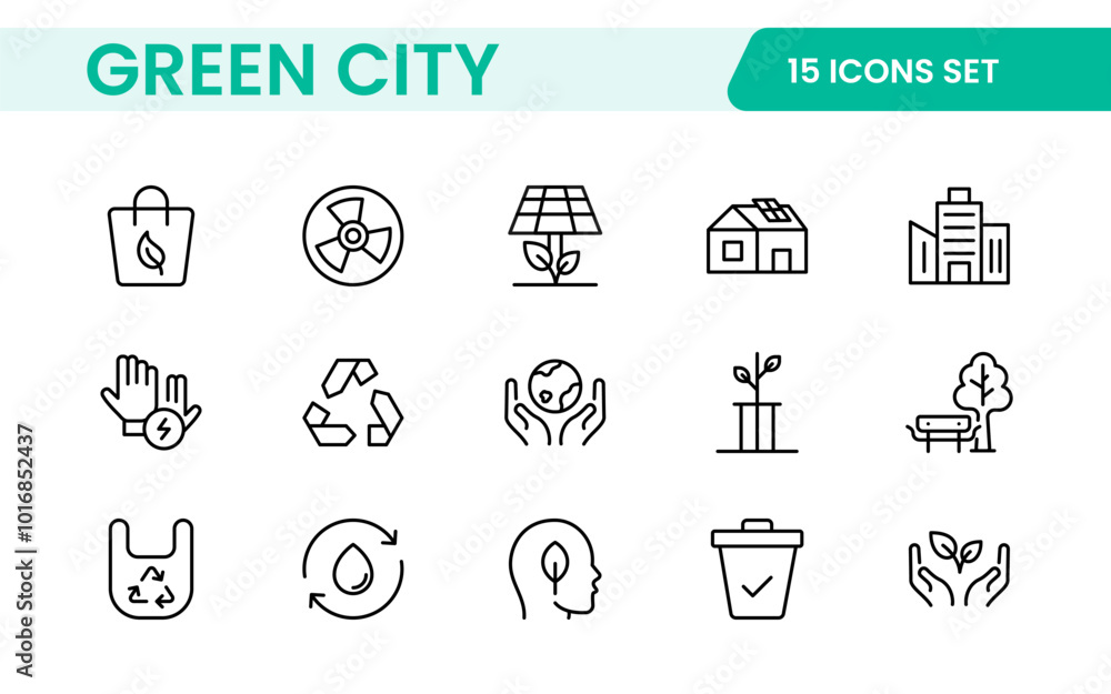 Line icons about green city. Sustainable development. Contains such ...
