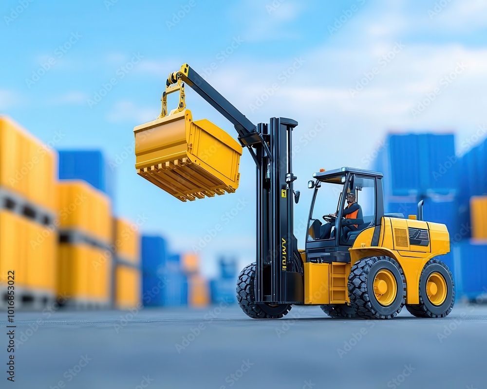 Loader with modular attachments, switching between bucket and forklift ...