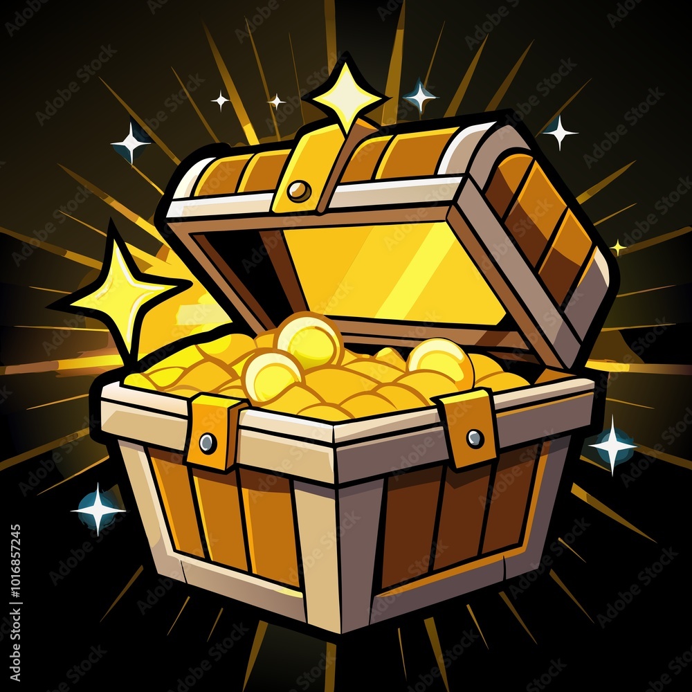 an opening chest with sparkling treasures in it, a treasure trove, a ...