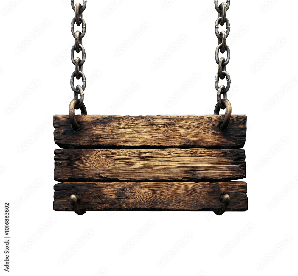 Vintage Wooden Sign Hanging on Metal Chains 3D Model Isolated PNG ...