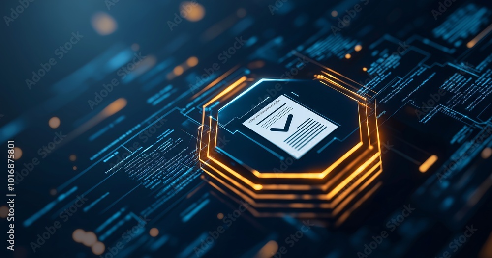 Abstract digital illustration of document management icons with a ...