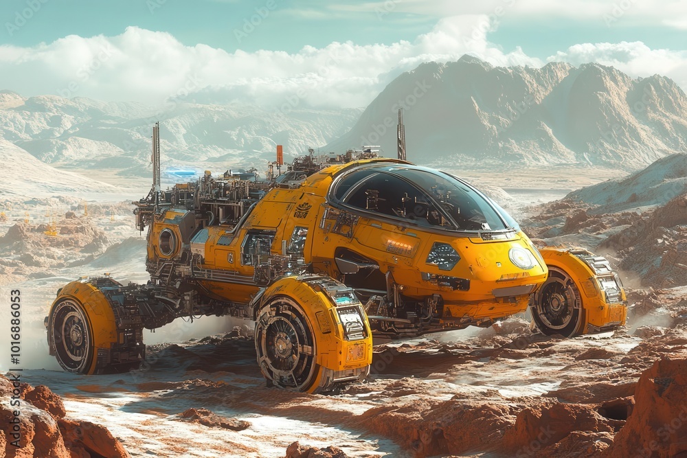 fully automated car factory on mars robotic arms assembling vehicles ...