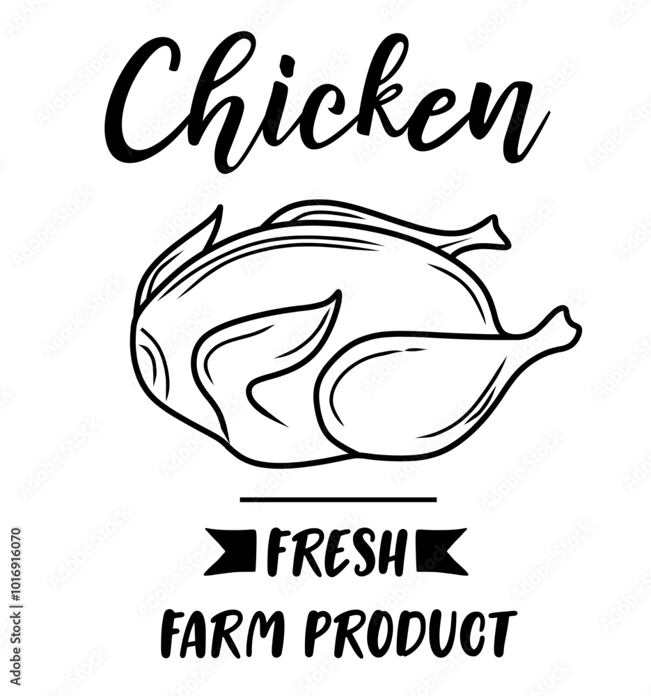 Chicken meat silhouette. Farm fresh raw whole chicken. Black and white ...