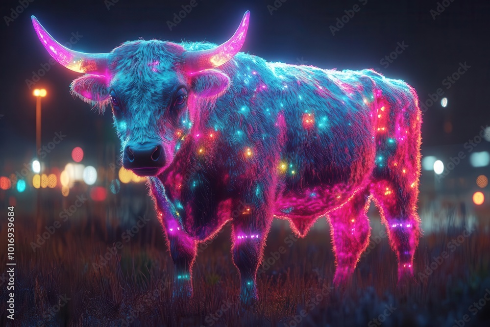 Genetically modified super-cow with iridescent fur and bioluminescent ...