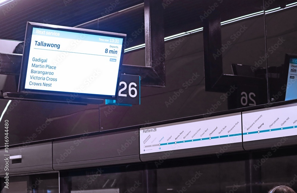 Sydney Metro platform at Central Station station. Electronic and ...