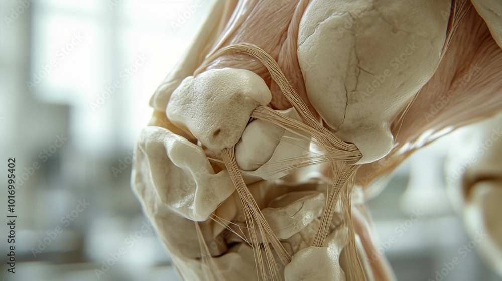 knee ligaments, detailed view of fibrous tissue connecting bones ...