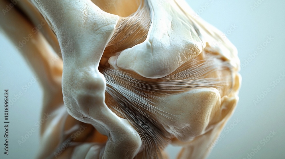 close-up of stabilizing ligaments in the knee joint, showing anterior ...