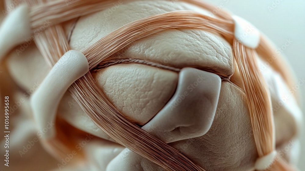 close-up of stabilizing ligaments in the knee joint, showing anterior ...