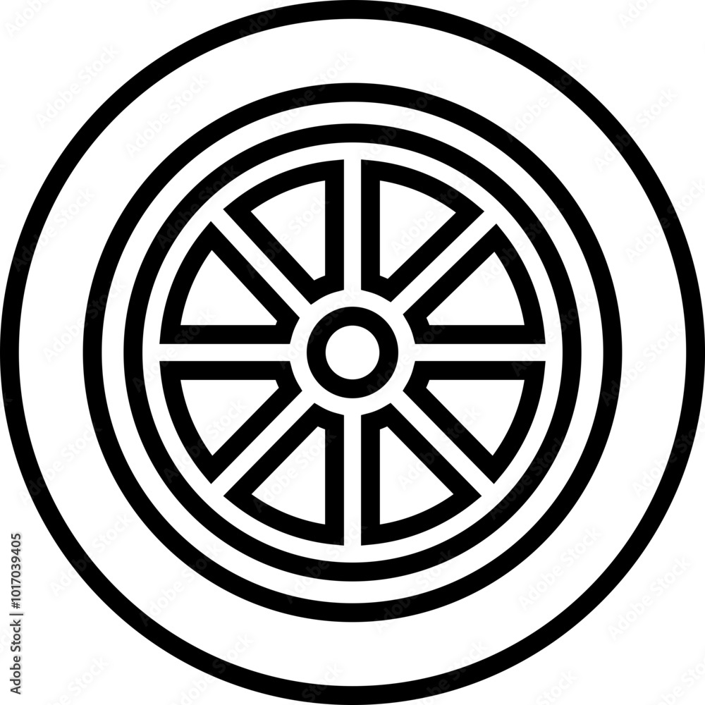 Wheel tires icon in line. Black rubber wheel tire disks auto service ...
