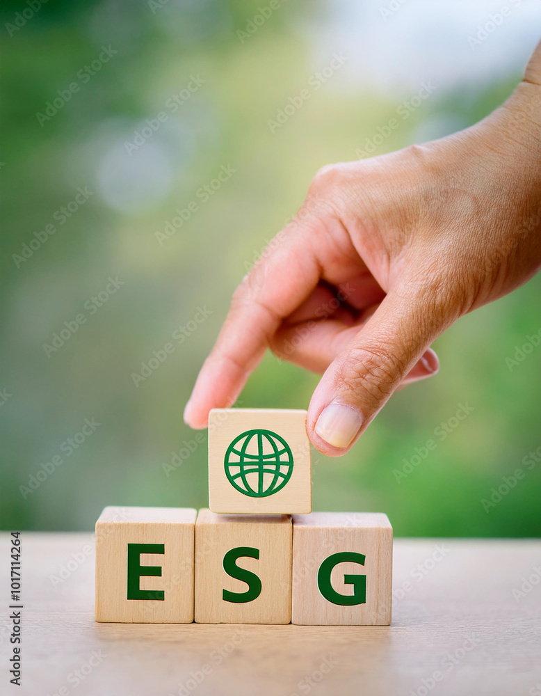 ESG concept of environmental, social and governance. Sustainable corporation development. Hand ...