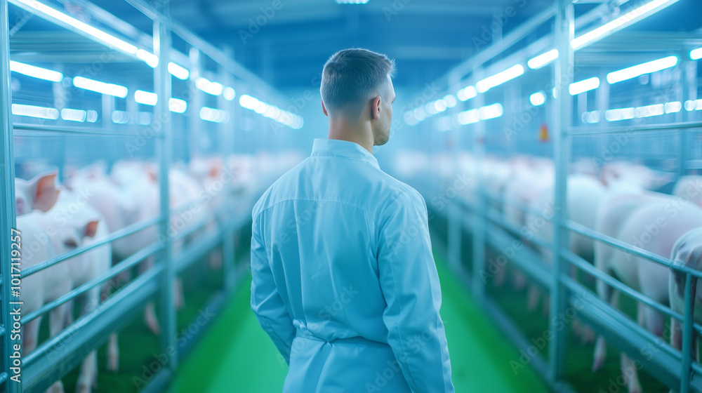 Inside a high-tech pig farming facility, automated systems continuously ...