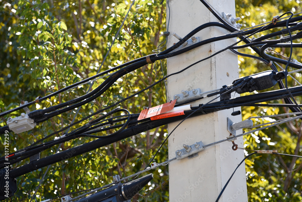cable, pole, wire, line, fiber, ftth, pole line hardware Stock Photo ...