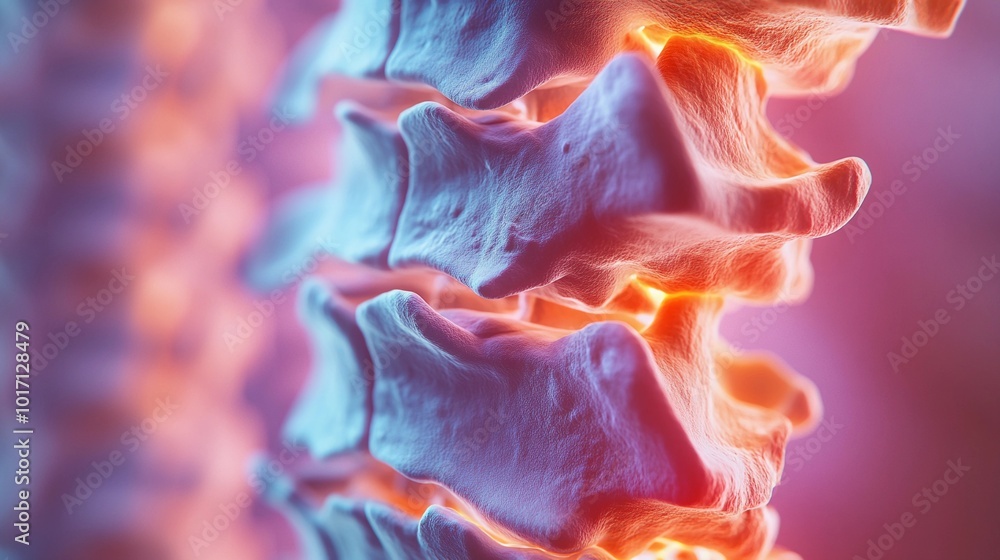 close-up of spinal problems, degenerated discs, scoliosis curvature ...