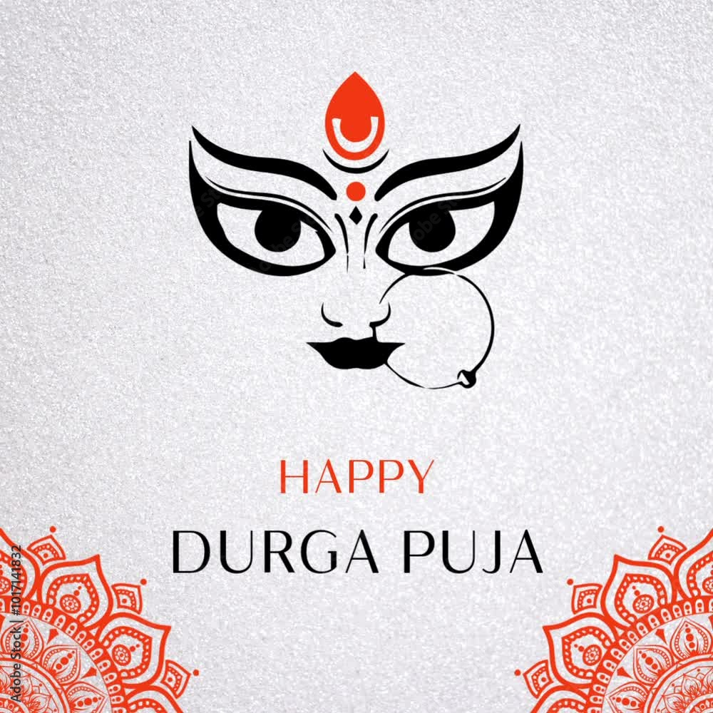 DURGA PUJA. A stylized depiction of Goddess Durga's face, with large ...