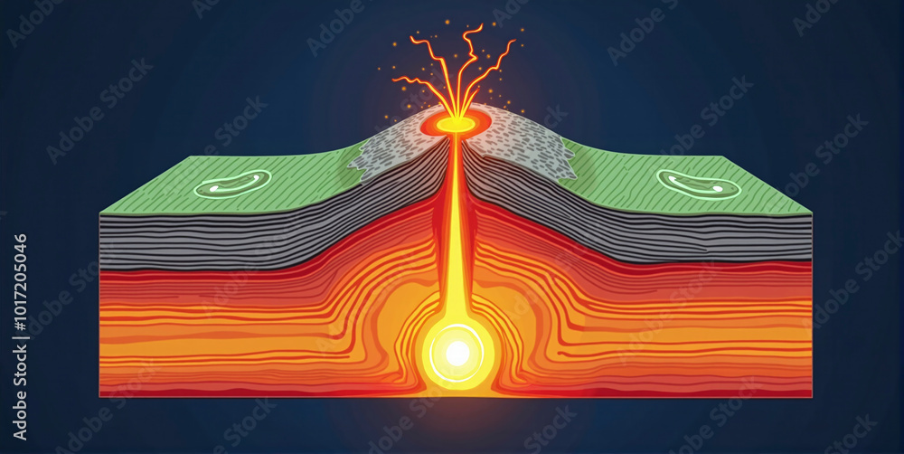 Illustrative depiction of a ground cross-section to explain vulcanism ...