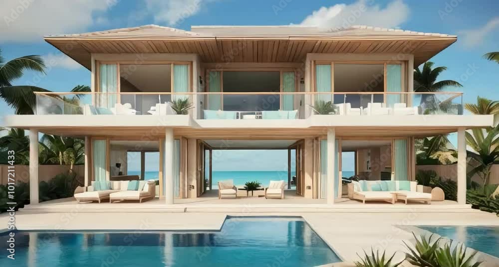 A luxurious tropical contemporary villa by the beach. Two-story design ...