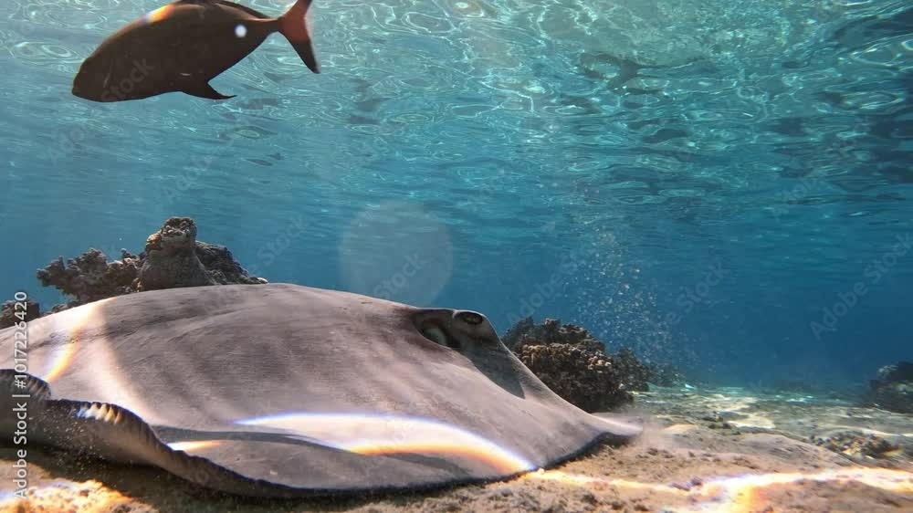 A detailed view of the venomous spines on the tail of a stingray ...