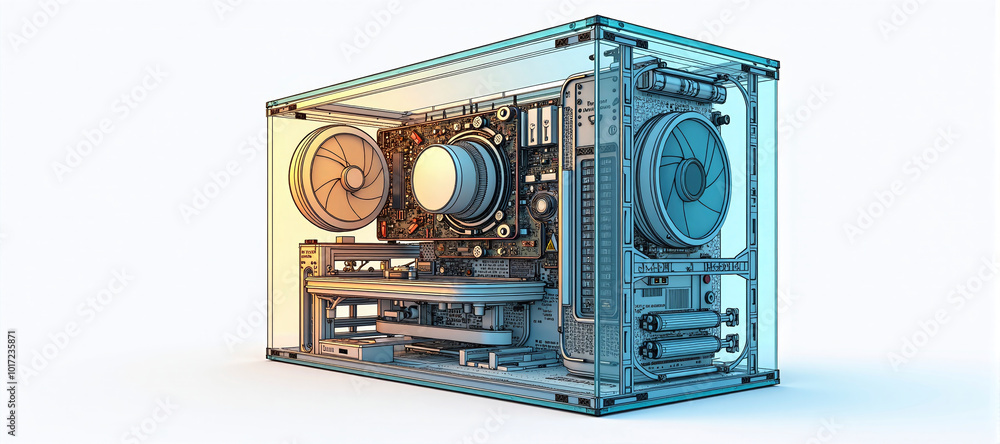 Illustrative representation of a transparent modern high end computer ...