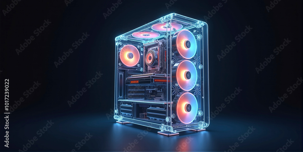 Illustrative representation of a transparent modern high end computer ...
