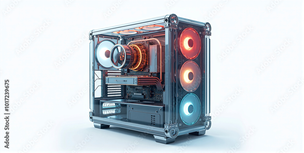 Illustrative representation of a transparent modern high end computer ...