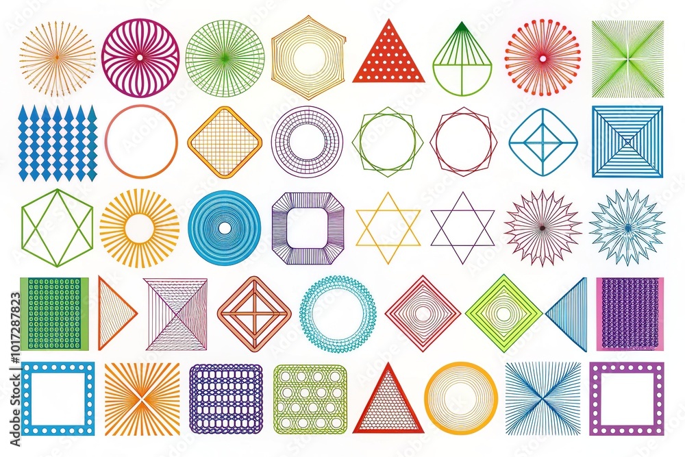 Assorted geometric shapes and lines in various colors and thicknesses ...