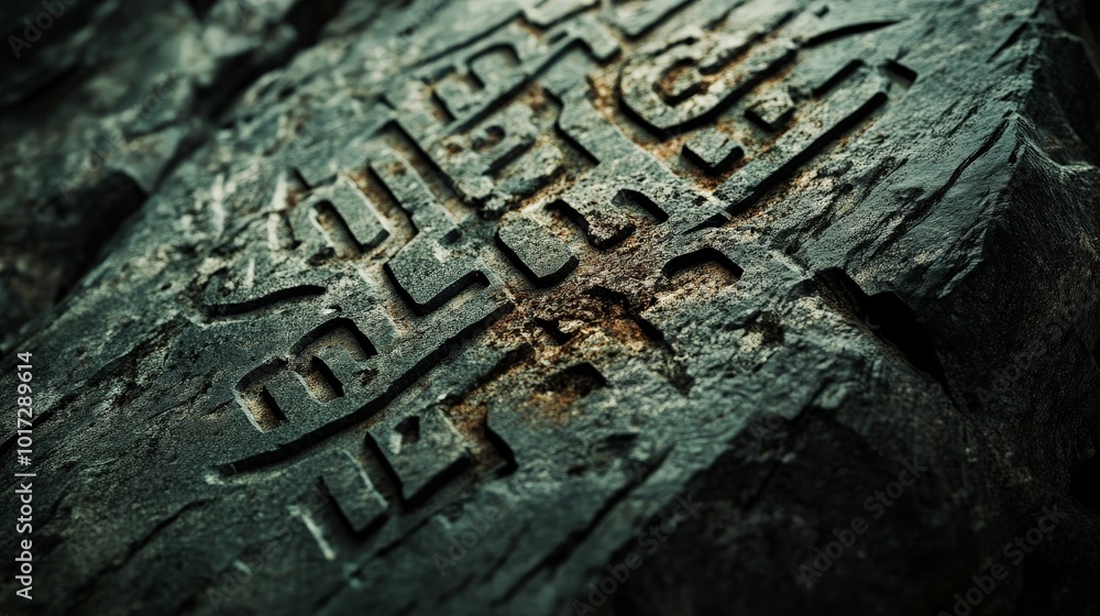 Ancient runes carved into stone as a background for a motivational ...