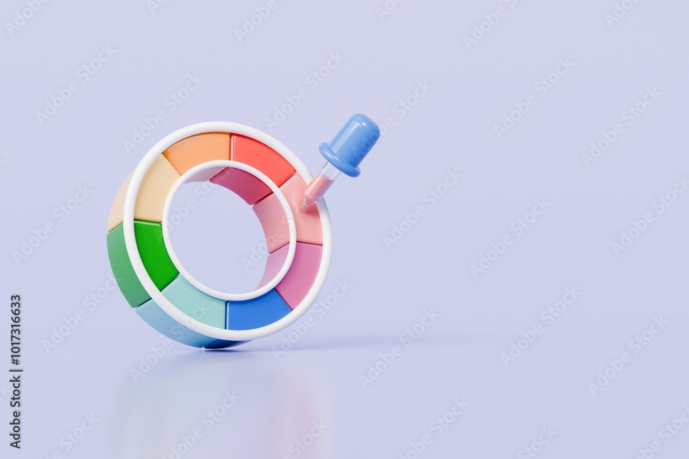 3d Dropper tool color palette guide with color wheel icon on isolated ...