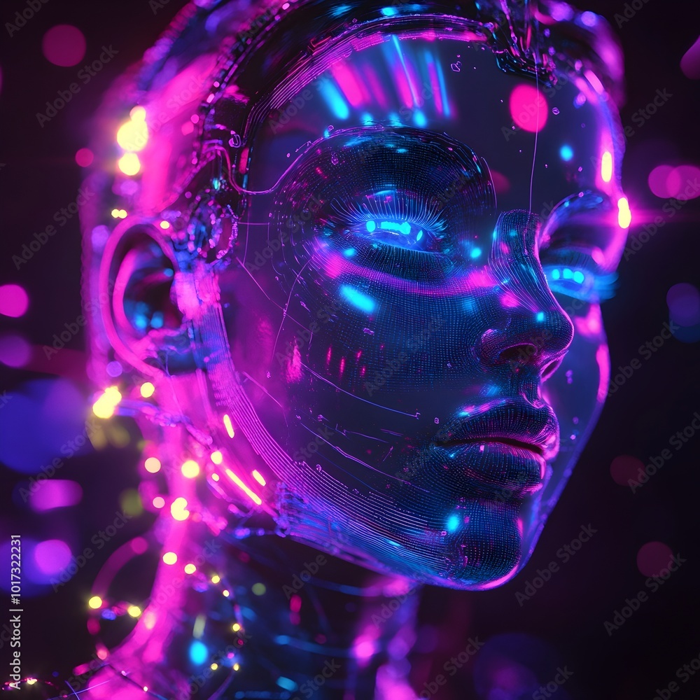 Futuristic AI powered creative studio featuring advanced holographic ...