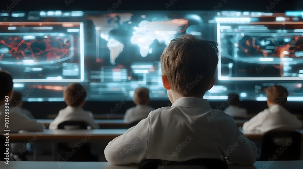 Futuristic AI powered digital education with advanced holographic ...