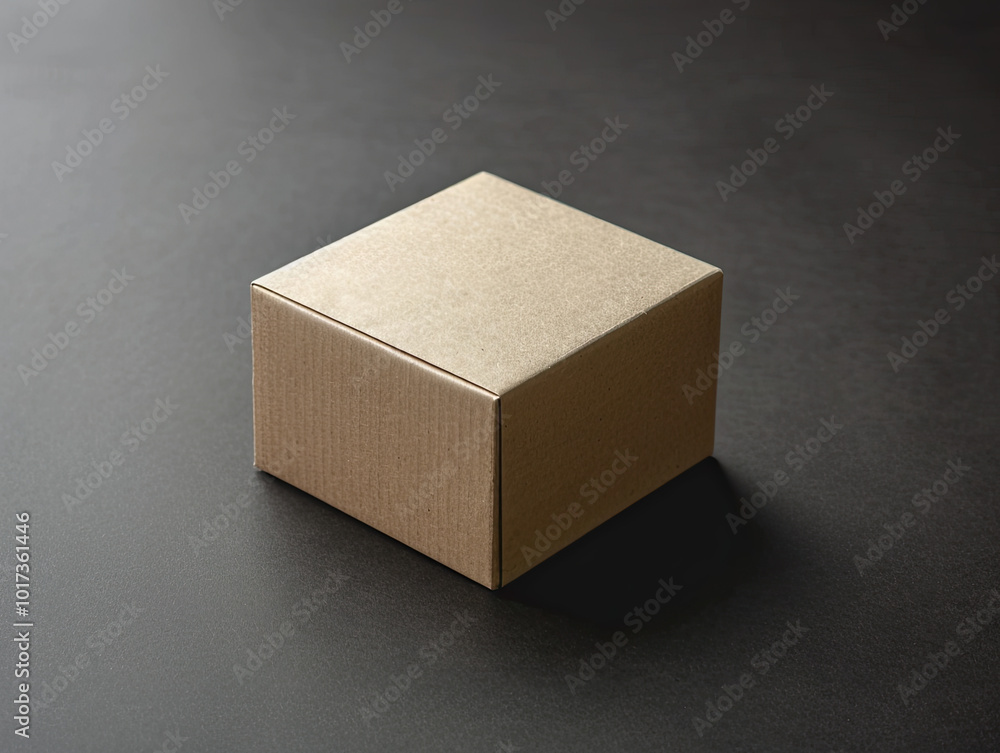 Pristine cardboard box, centered on matte black, soft side light from ...