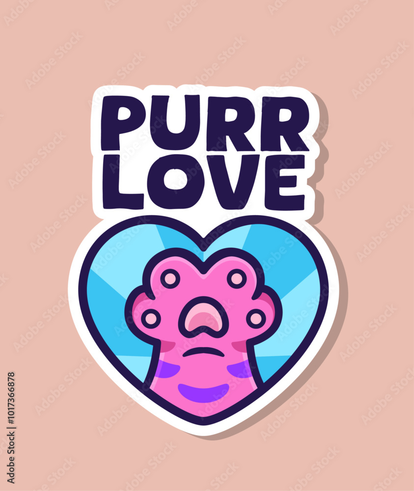 Adorable Purr Love Sticker Design Featuring a Cute Cat Paw and Heart ...