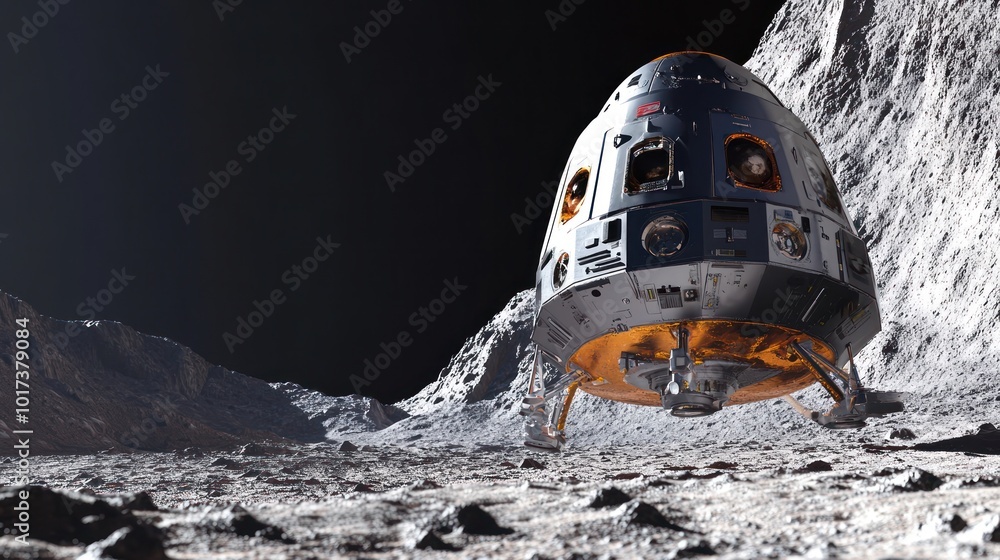 A futuristic space capsule built by a private company landing on a ...