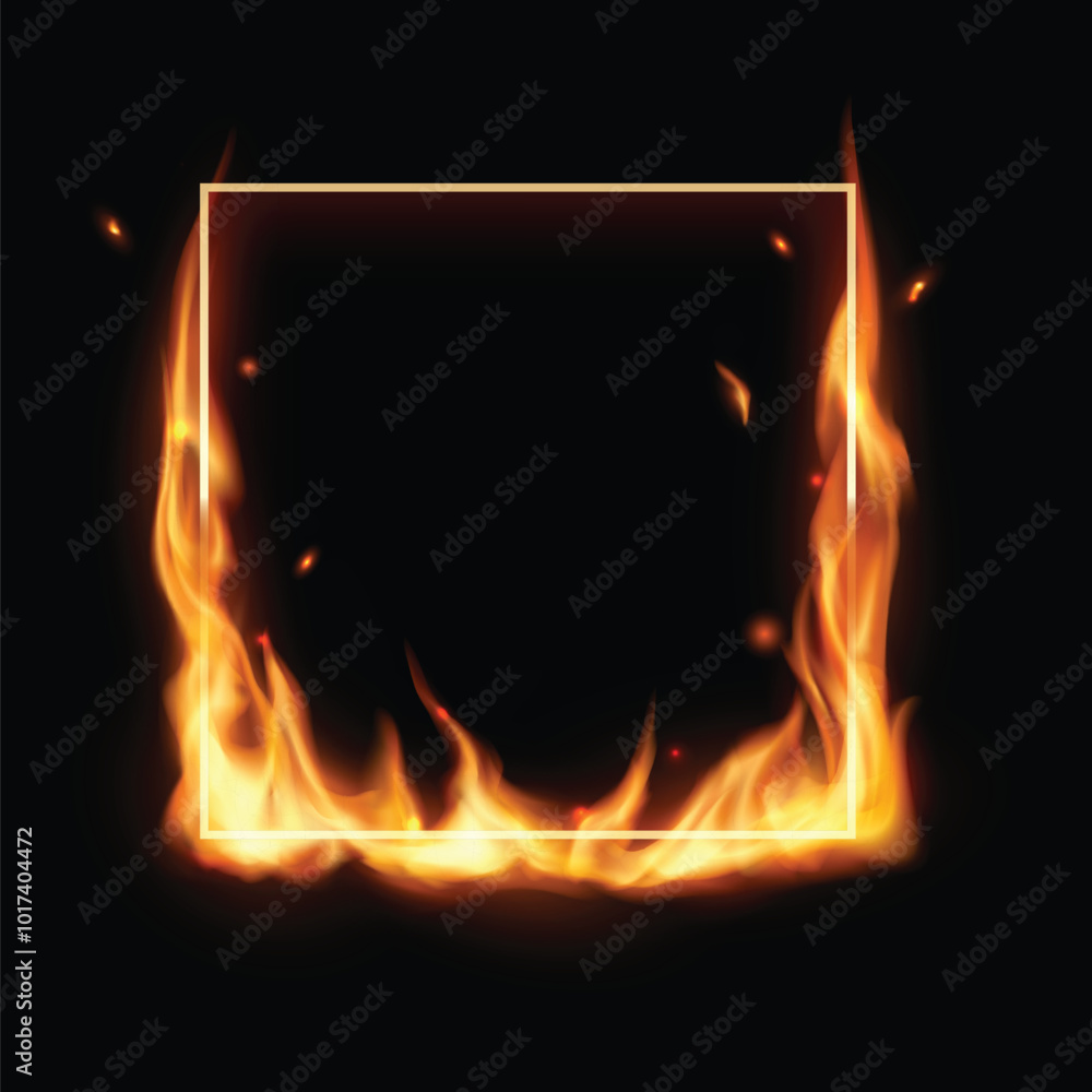 Square Frames in Fire | Vector Burning Borders with Realistic Flames ...