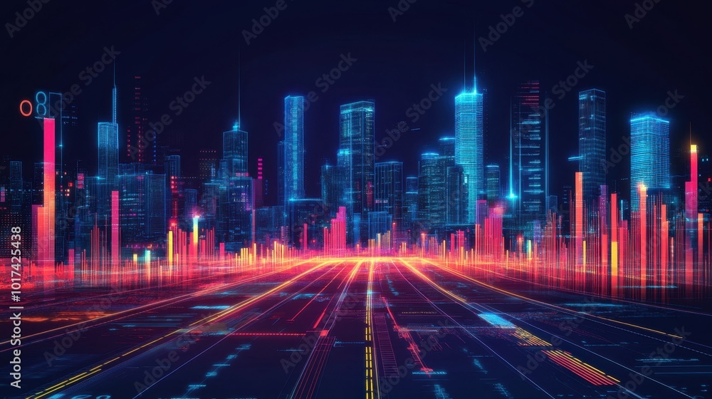 Abstract business roadmap infographic with city skyline, designed for ...