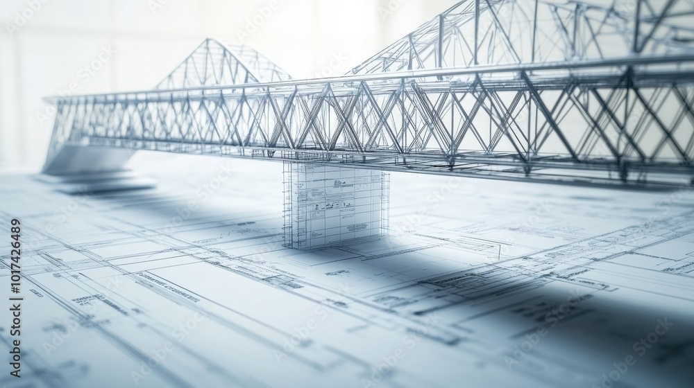 Architectural vision of a 3D model bridge project, with detailed ...