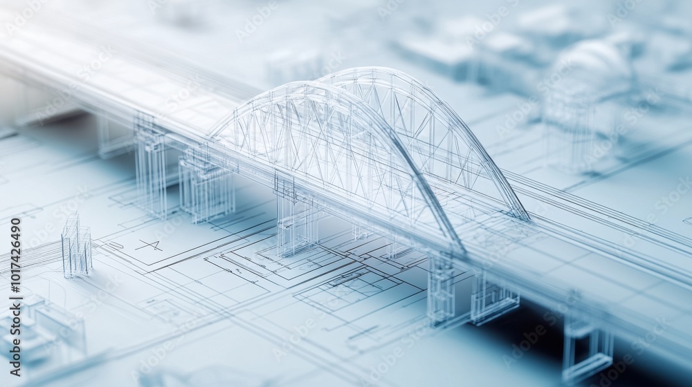 Architectural vision of a 3D model bridge project, with detailed ...