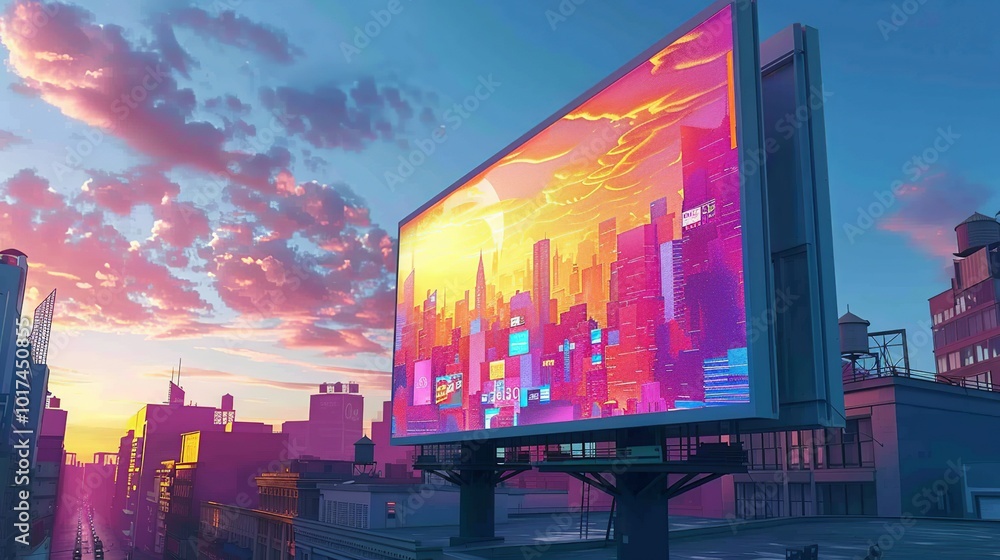 Digital billboard mockup with vivid, animated ads and high-resolution ...