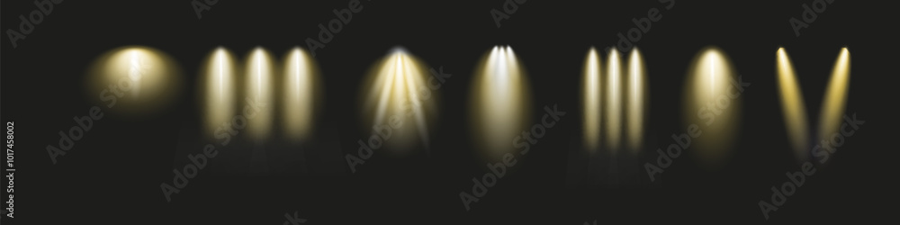 Vector spotlight. Yellow color light effect. Glowing isolated golden ...