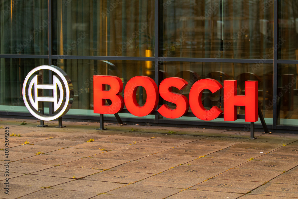 Bosch logo sign. Robert Bosch GmbH is a German multinational ...