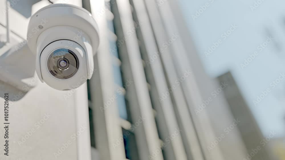 CCTV camera installed on wall of the building In a city with large tall ...