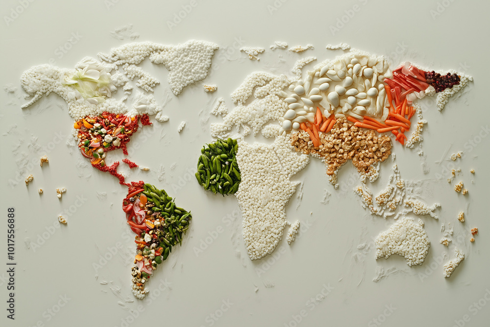 A map of the world made from various food ingredients, showcasing the ...