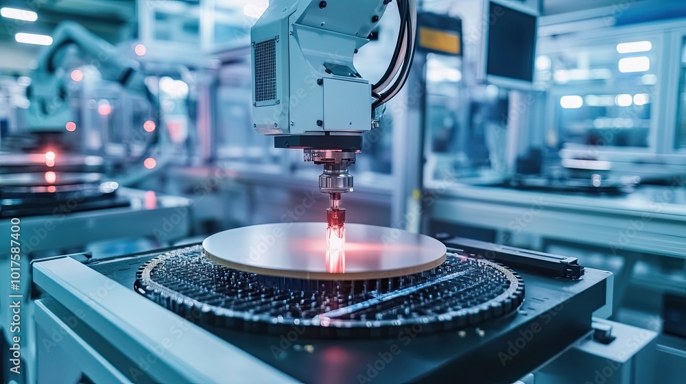 Robotic Arm Handling Silicon Wafers in Semiconductor Manufacturing Line ...