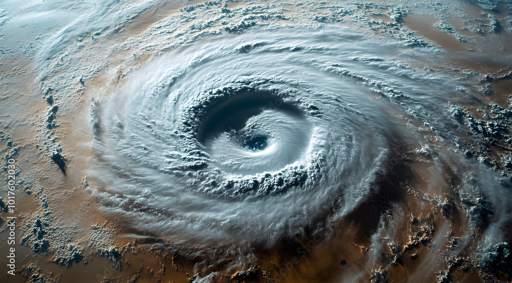 A satellite view of the eye and winds of a super giant storm. This ...