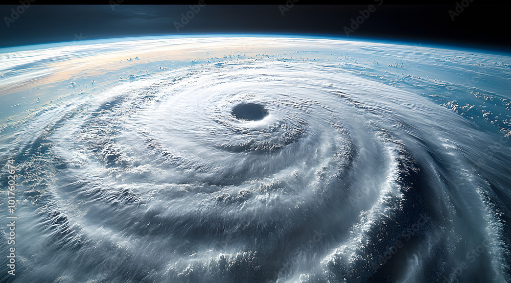 A satellite view of the eye and winds of a super giant storm. This ...