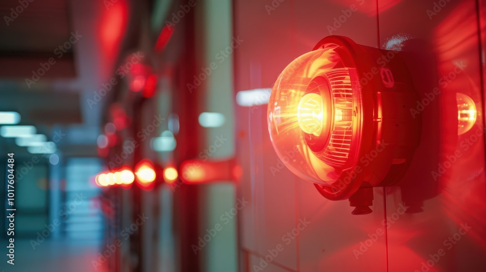 Detailed view of a fire alarm system with visible smoke detectors and ...