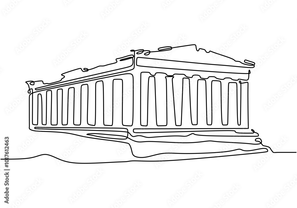 Poster Continuous line drawing of the Parthenon building – Wall Art ...