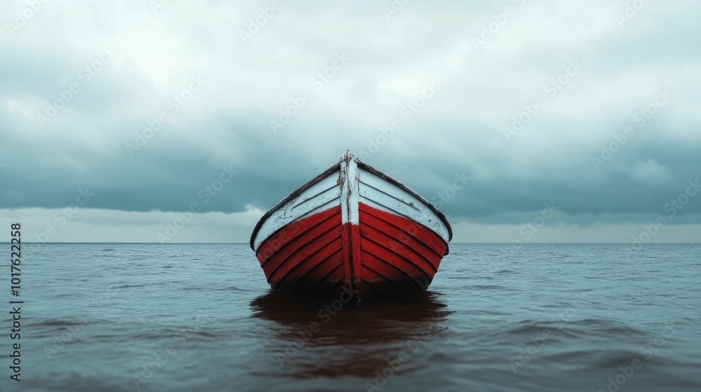 Abandoned fishing boat slowly sinking into the gloomy neglected depths ...