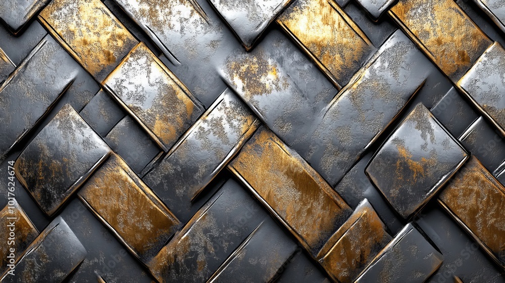 Textured diamond plate with 3D chrome vector accents, silver and gold ...