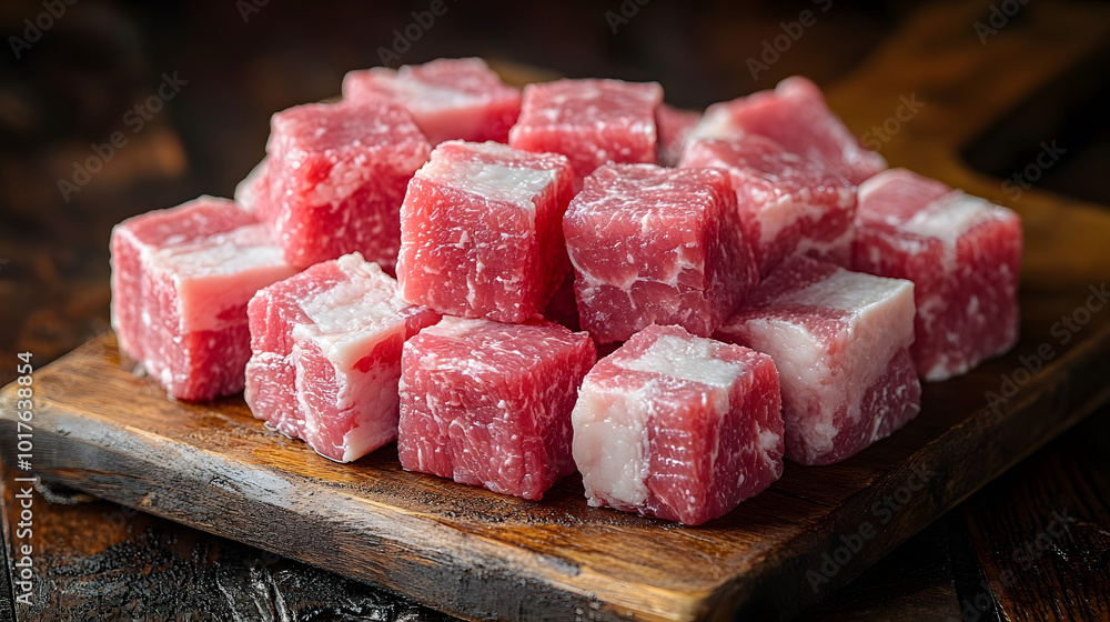 Package of pork belly cubes. This image showcases a neatly packaged ...