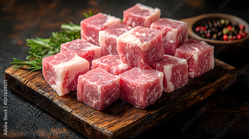 Package of pork belly cubes. This image showcases a neatly packaged ...